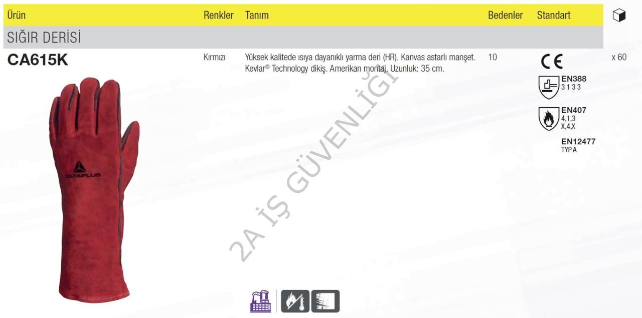 Delta Plus CA615K Deri Kaynakçı Eldiveni 10 Numara 1 Çift